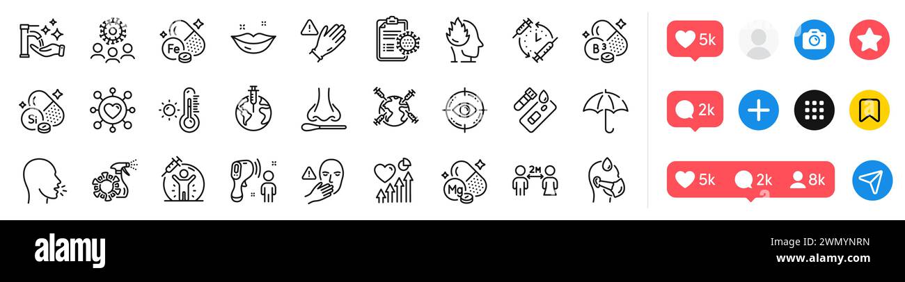 Coronavirus, Sick man and Dont touch line icons pack. For web app ...