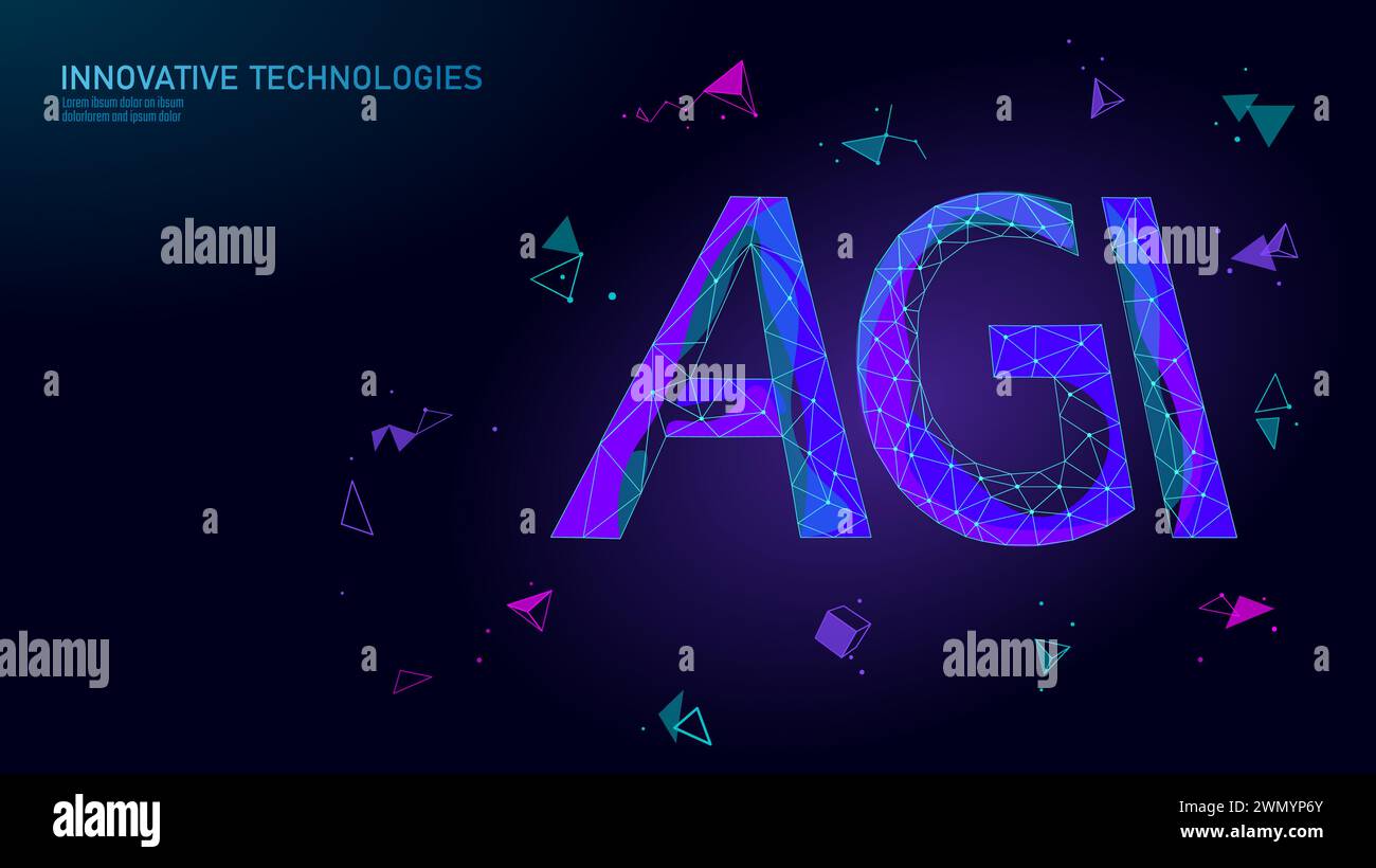Artificial general intelligence wire web low poly letter symbols. Minimalist style AGI icon ...