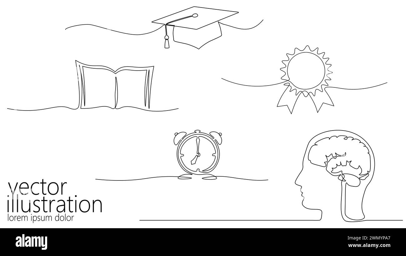 Online education one line graduation icon set. E-learning training ...