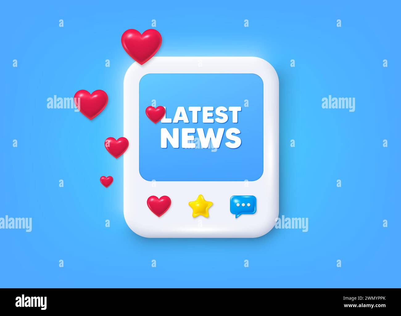 Latest news symbol. Media newspaper sign. Social media post 3d frame ...