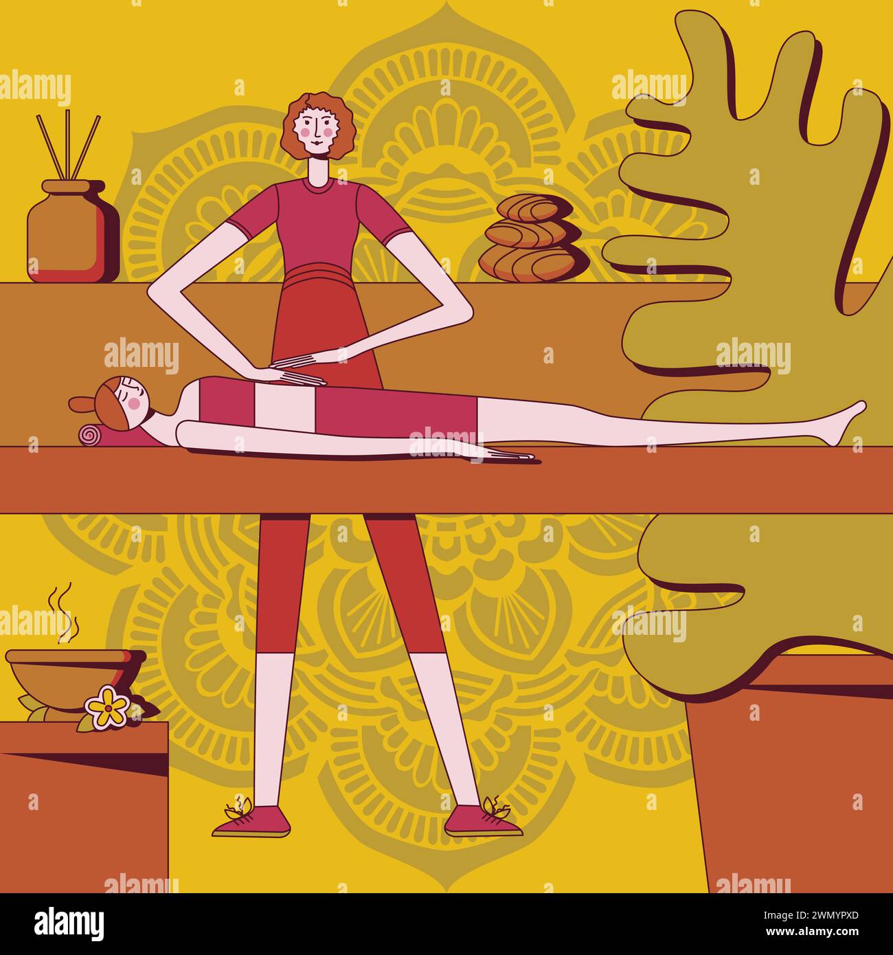 Abdominal massage treatment by professional therapist in spa. Design ...