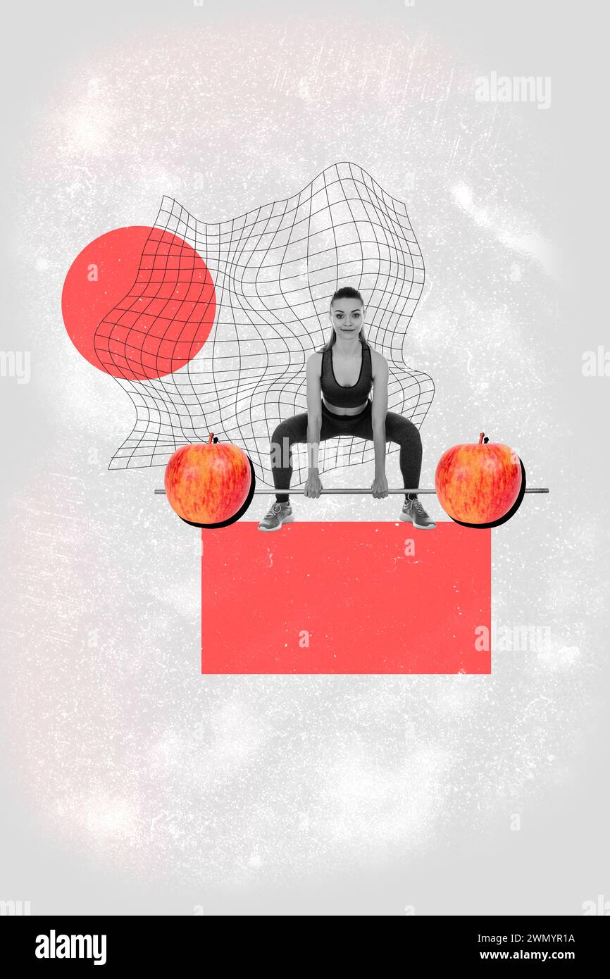 Vertical graphics collage image of girl athlete powerlifting deadlift ...