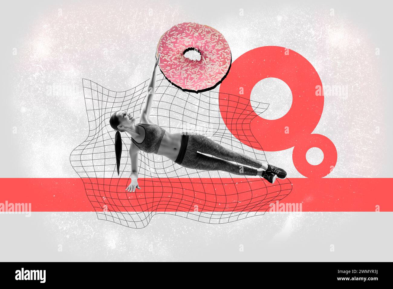 Composite graphics collage image of happy girl athlete plank exercise ...