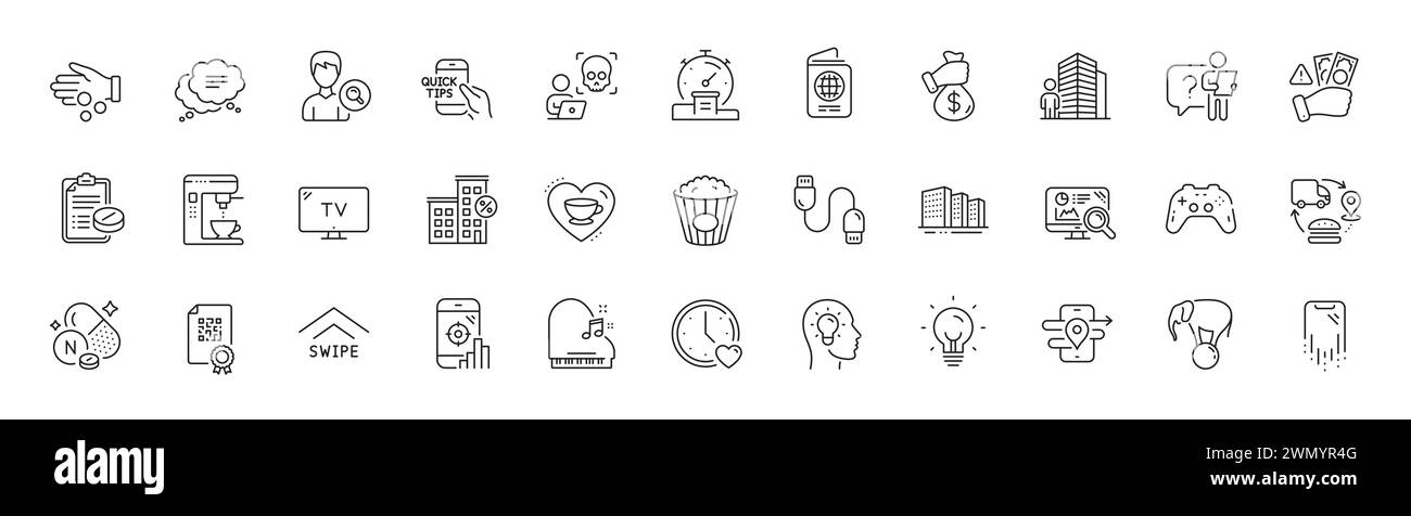 Gamepad, Cyber attack and Popcorn line icons. For web app, printing. Line icons. Vector Stock ...