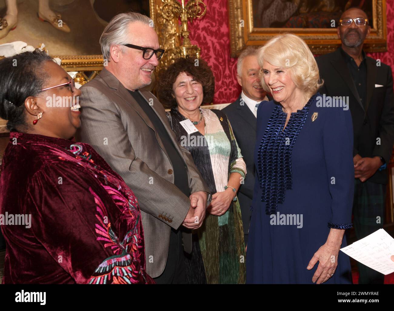 Queen Camilla with (left to right) Malorie Blackman, Charlie Higson and ...