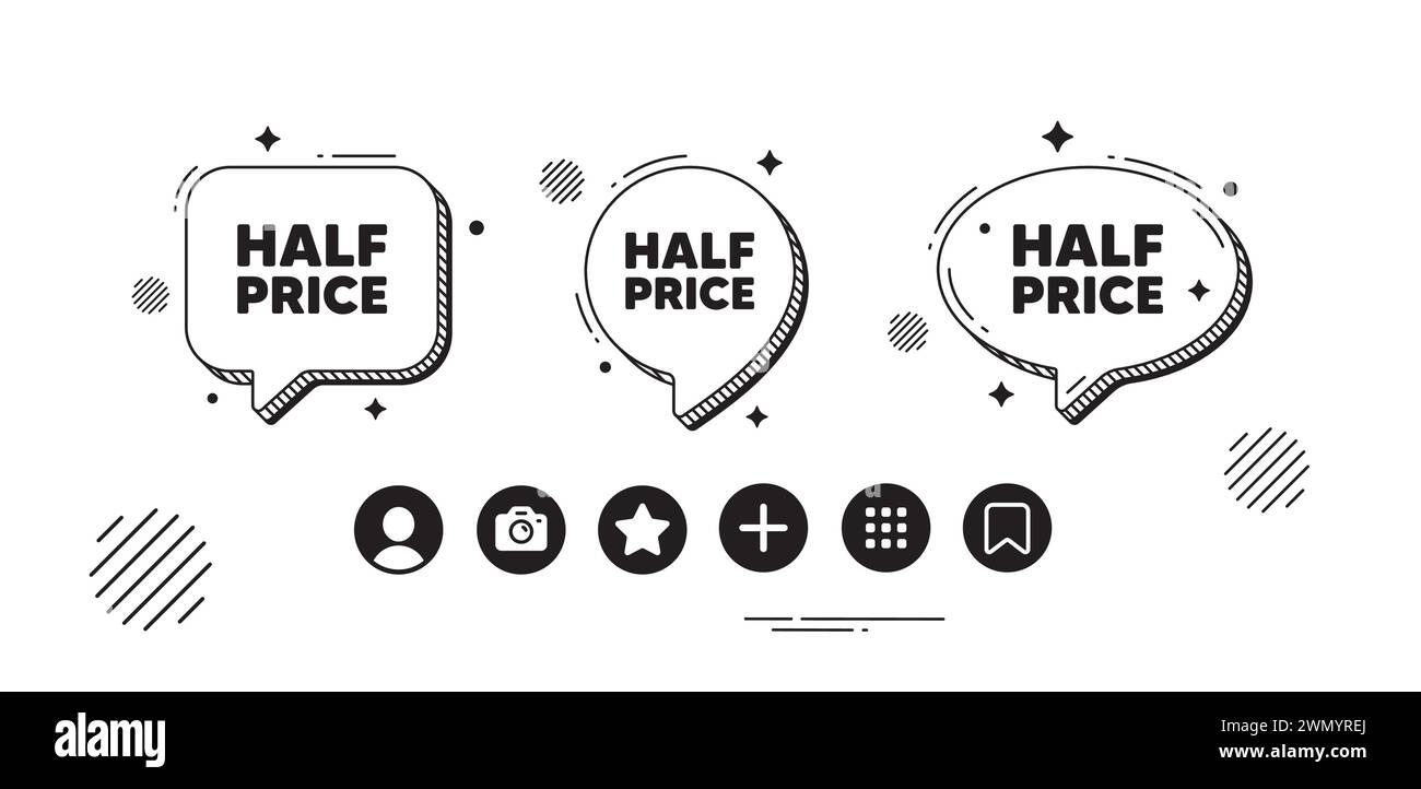 Half Price tag. Special offer sale sign. Speech bubble offer icons ...