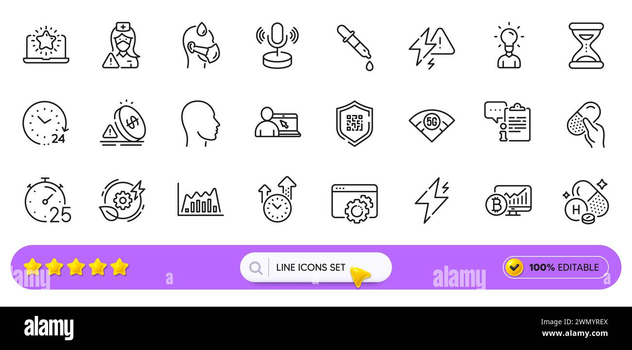Seo gear, Timer and Chemistry pipette line icons for web app. Pictogram icon. Line icons. Vector ...