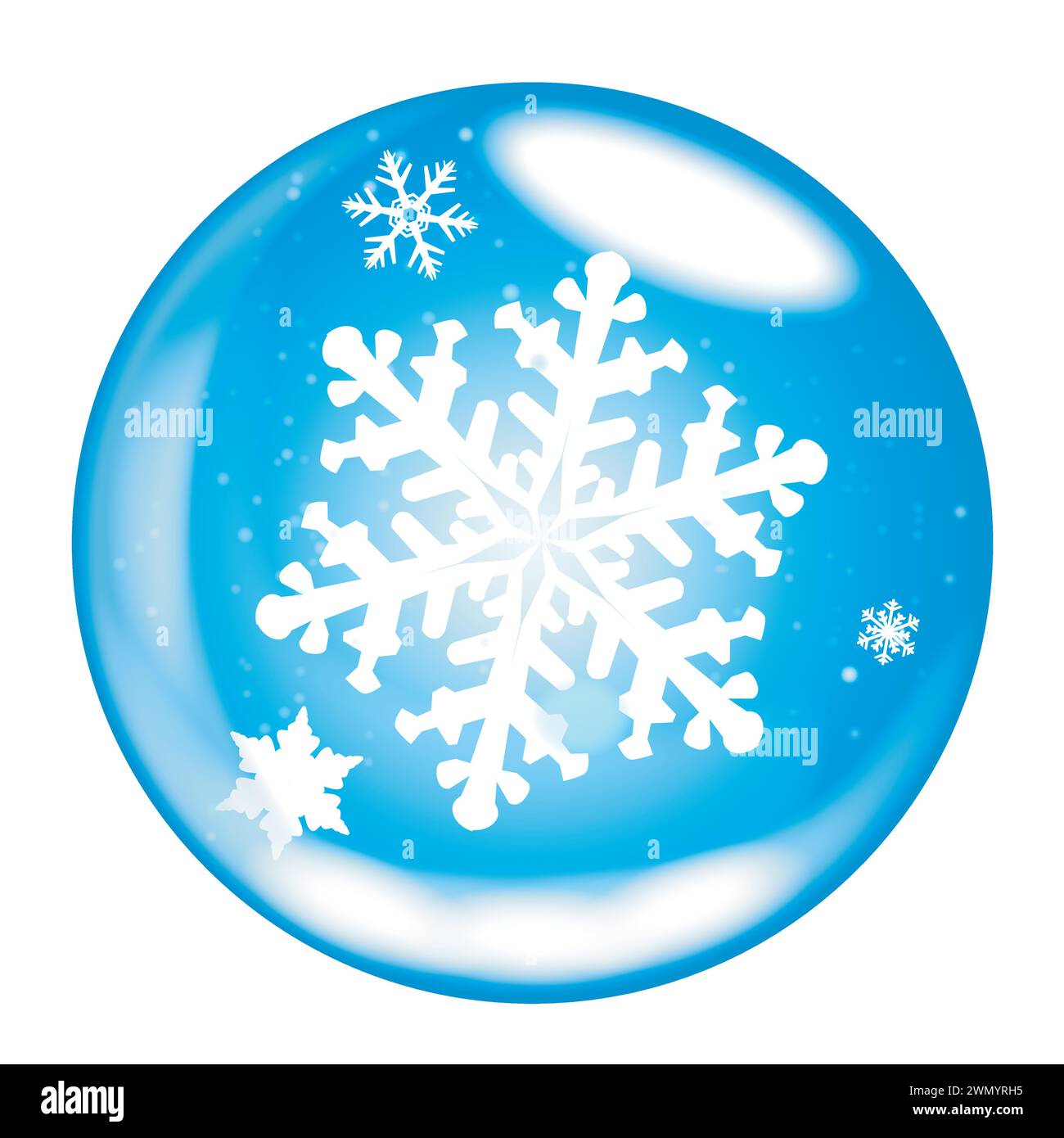 A crystal ball over a winter snowflake cold scene background Stock ...