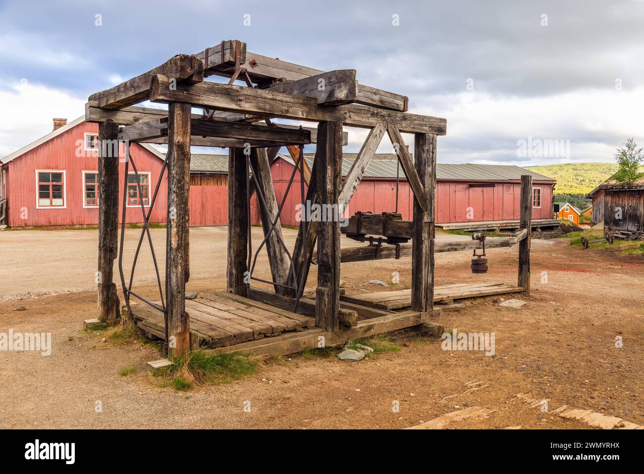 The remnants of an old mine elevator stand as a historical monument in ...