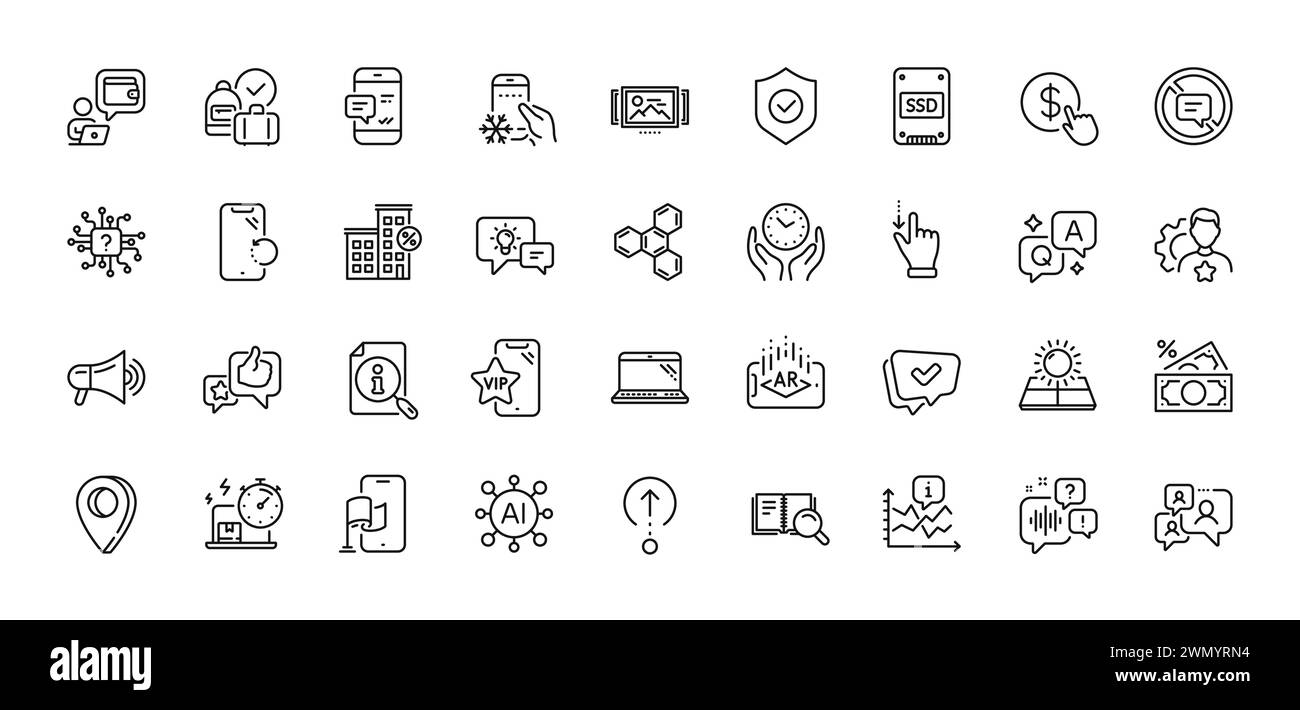 Support chat, Brand and Location app line icons pack. For web app. Line ...