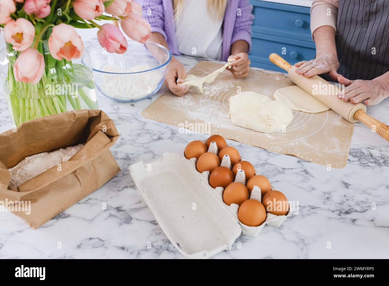 Concept of connecting generations of women through cooking. Grandmother ...