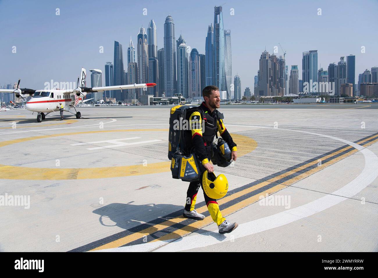 Richard Browning of Gravity Industries prepares to race one of his firm's jet suits in Dubai ...