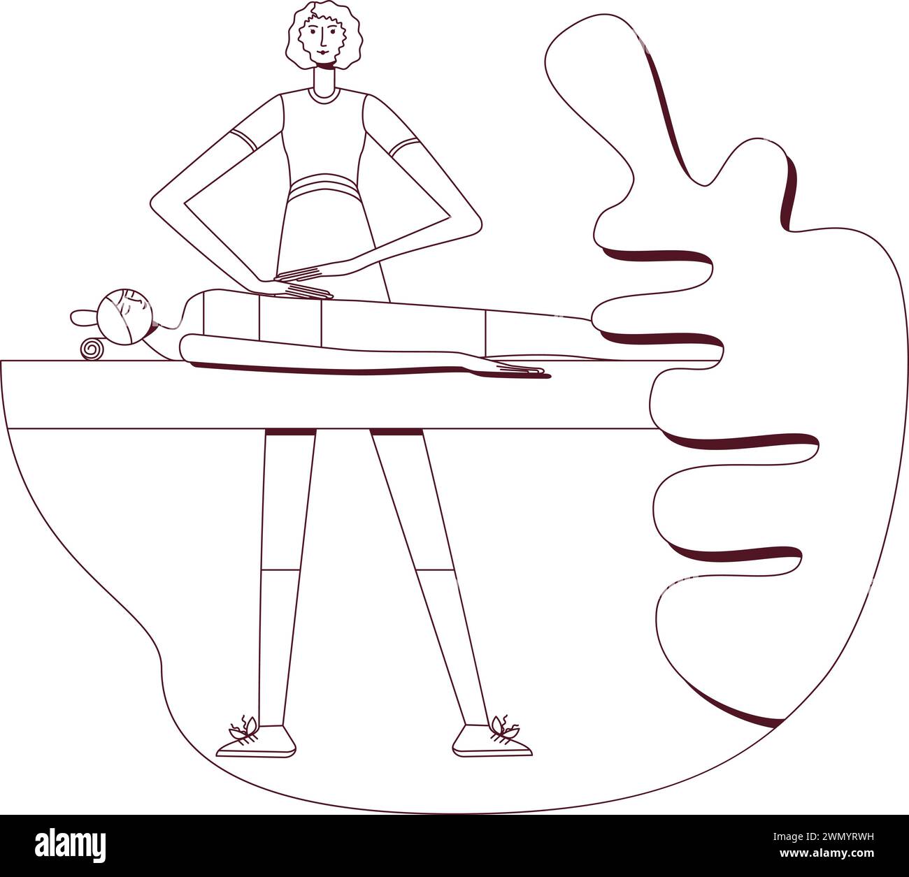 Abdominal Massage Treatment By Professional Therapist In Spa Contour Drawing Isolated Vector