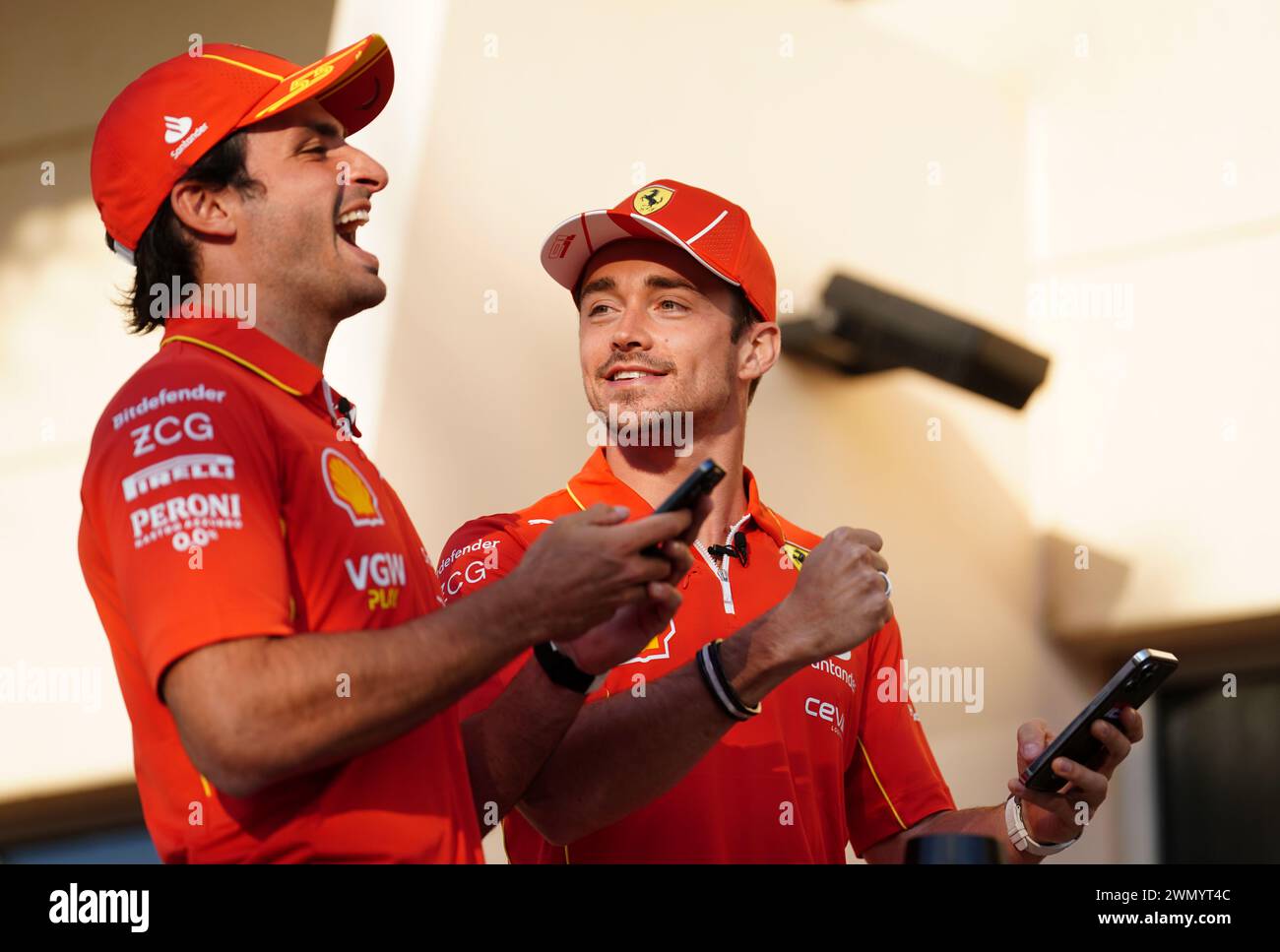 Ferrari's Charles Leclerc (right) and Carlos Sainz Jr. at the Bahrain Grand Prix at the Bahrain ...