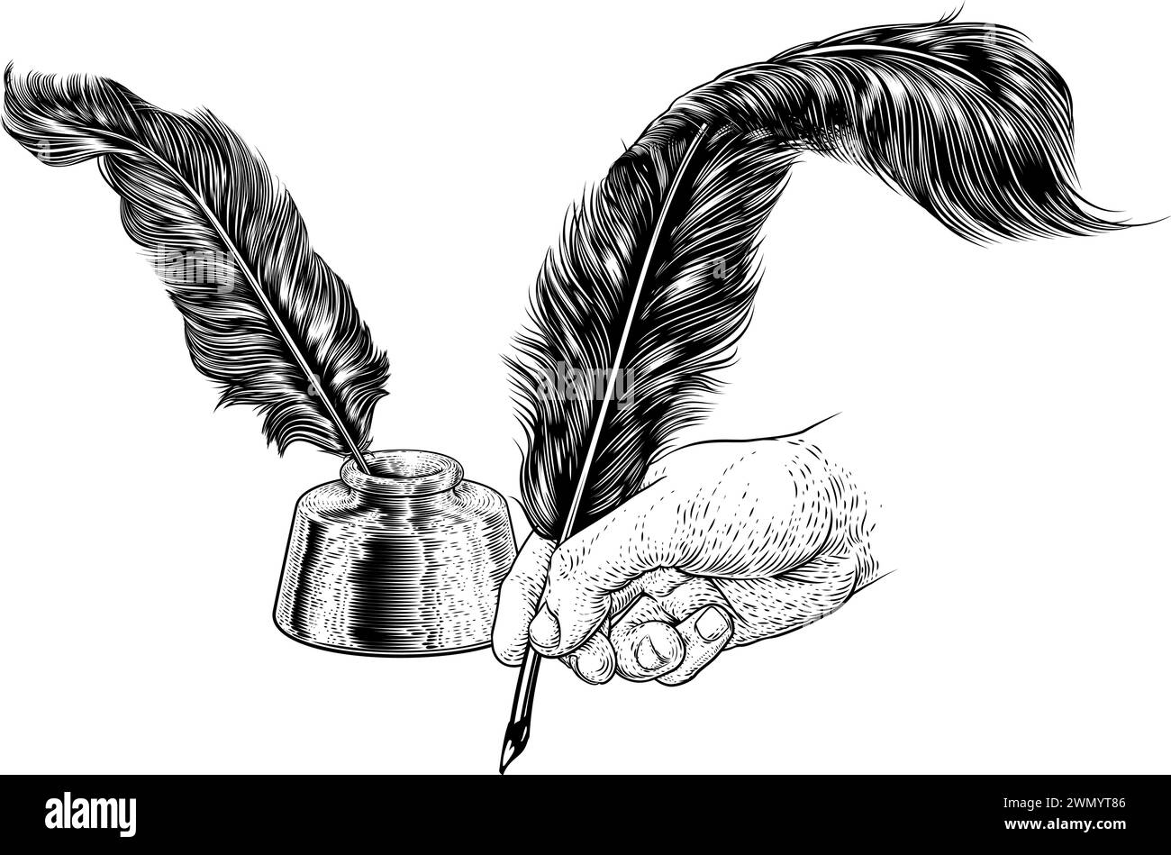 Quill Feather Ink Pen Hand Vintage Woodcut Print Stock Vector Image ...