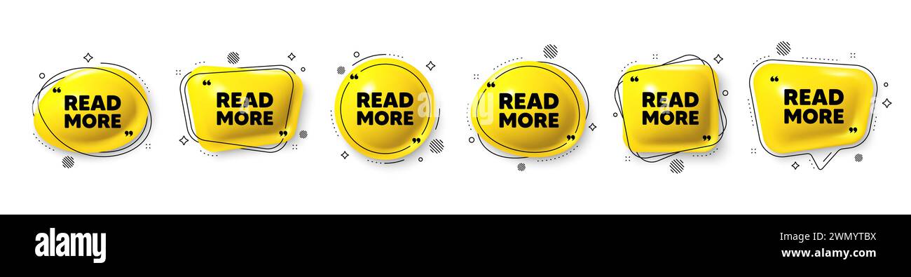 Read More symbol. Navigation sign. Speech bubble 3d icons set. Vector ...