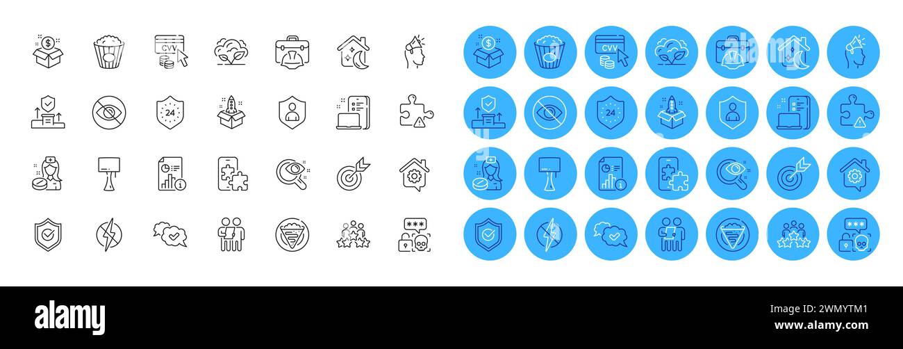 Puzzle, Table lamp and Work home line icons pack. For web app. Color icon buttons. Vector Stock ...