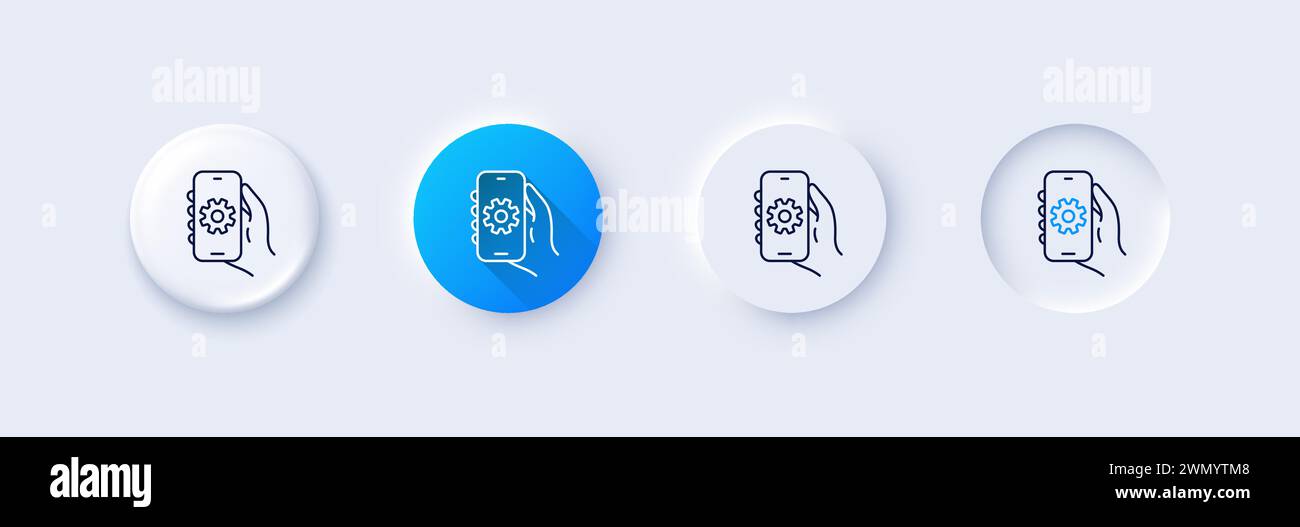 App settings line icon. Hand hold phone sign. Line icons. Vector Stock ...