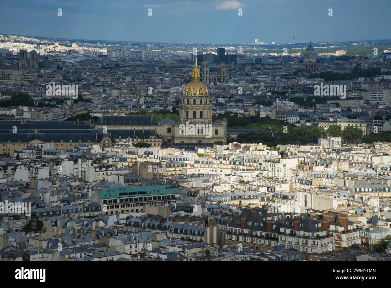 A panoramic aerial view of Paris skyline including river Seine lined ...