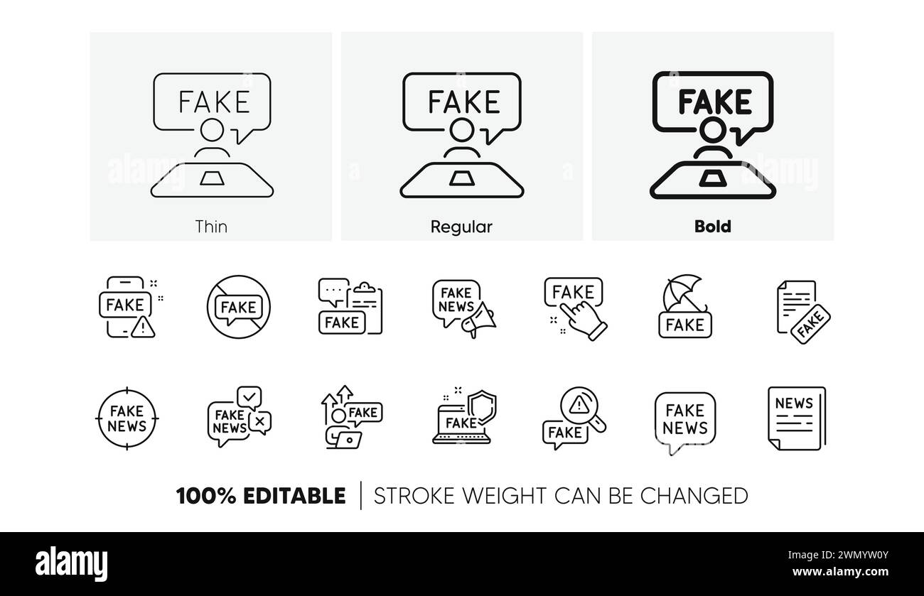 Fake news line icons. Social media propaganda, Newspaper and Conspiracy of truth outline icons ...