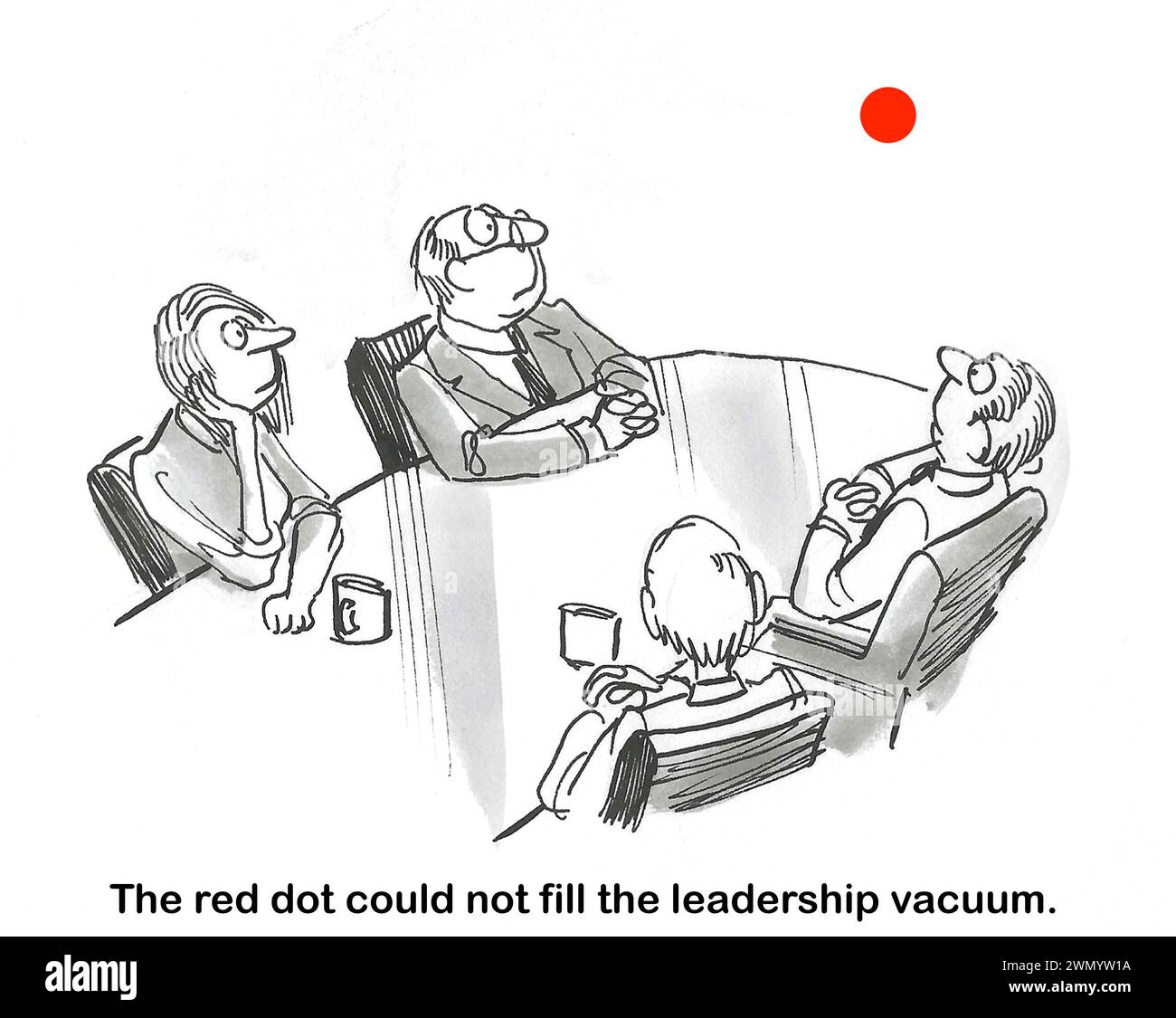 BW cartoon of a red dot trying to fill the company's leadership vacuum ...