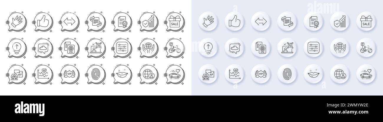 Passport document, Security statistics and Filter line icons. For web ...