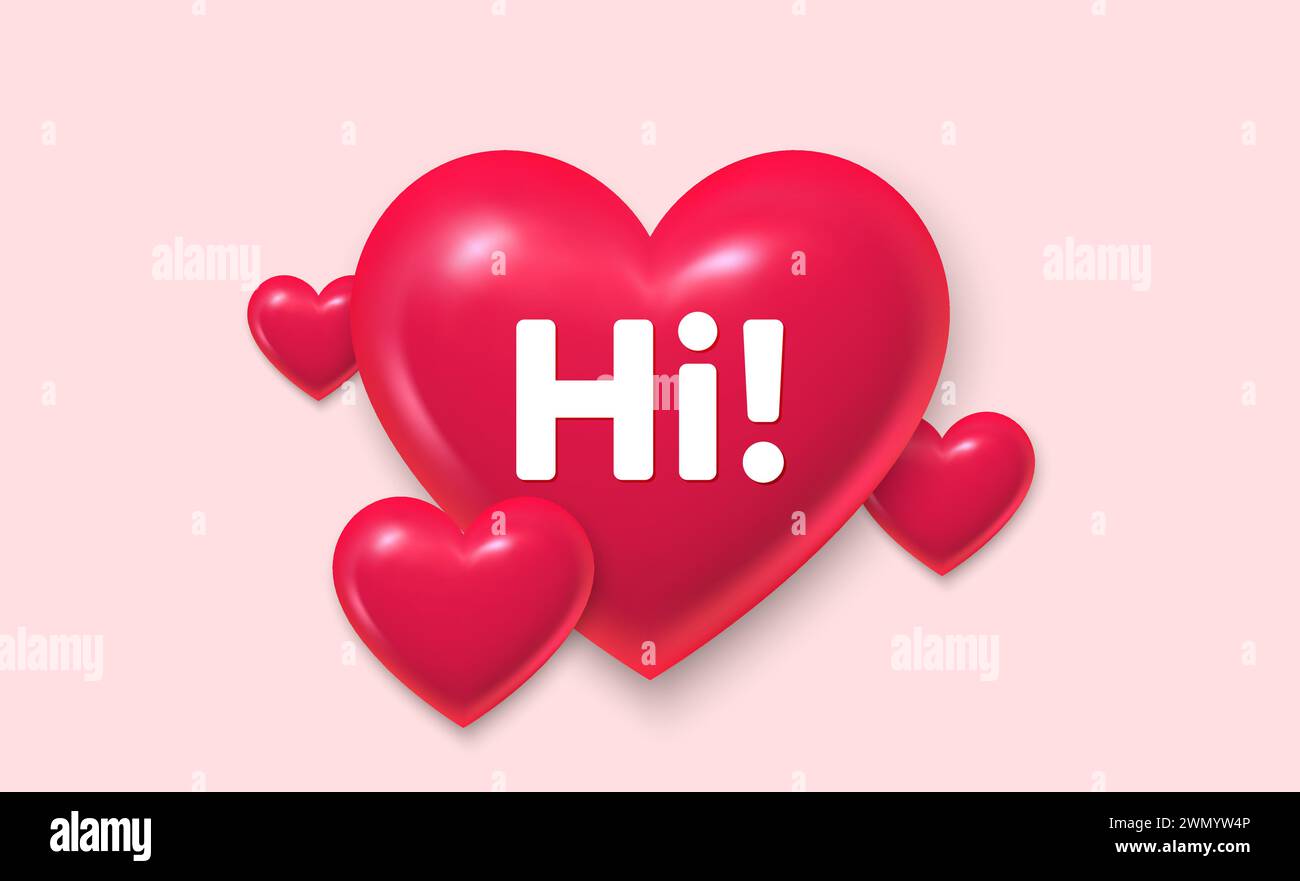 Hi welcome tag. Hello invitation offer. 3d hearts banner. Vector Stock ...