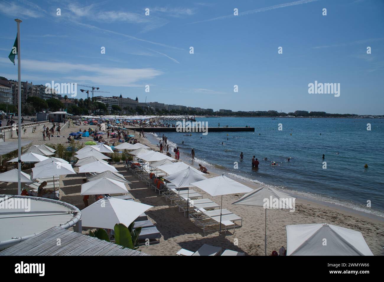 Cannes, France- August 3,2021: Crowd relaxing on the famous Plage des ...