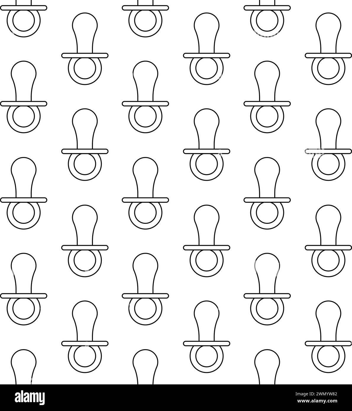 Vector seamless pattern of flat outline baby pacifier isolated on white ...