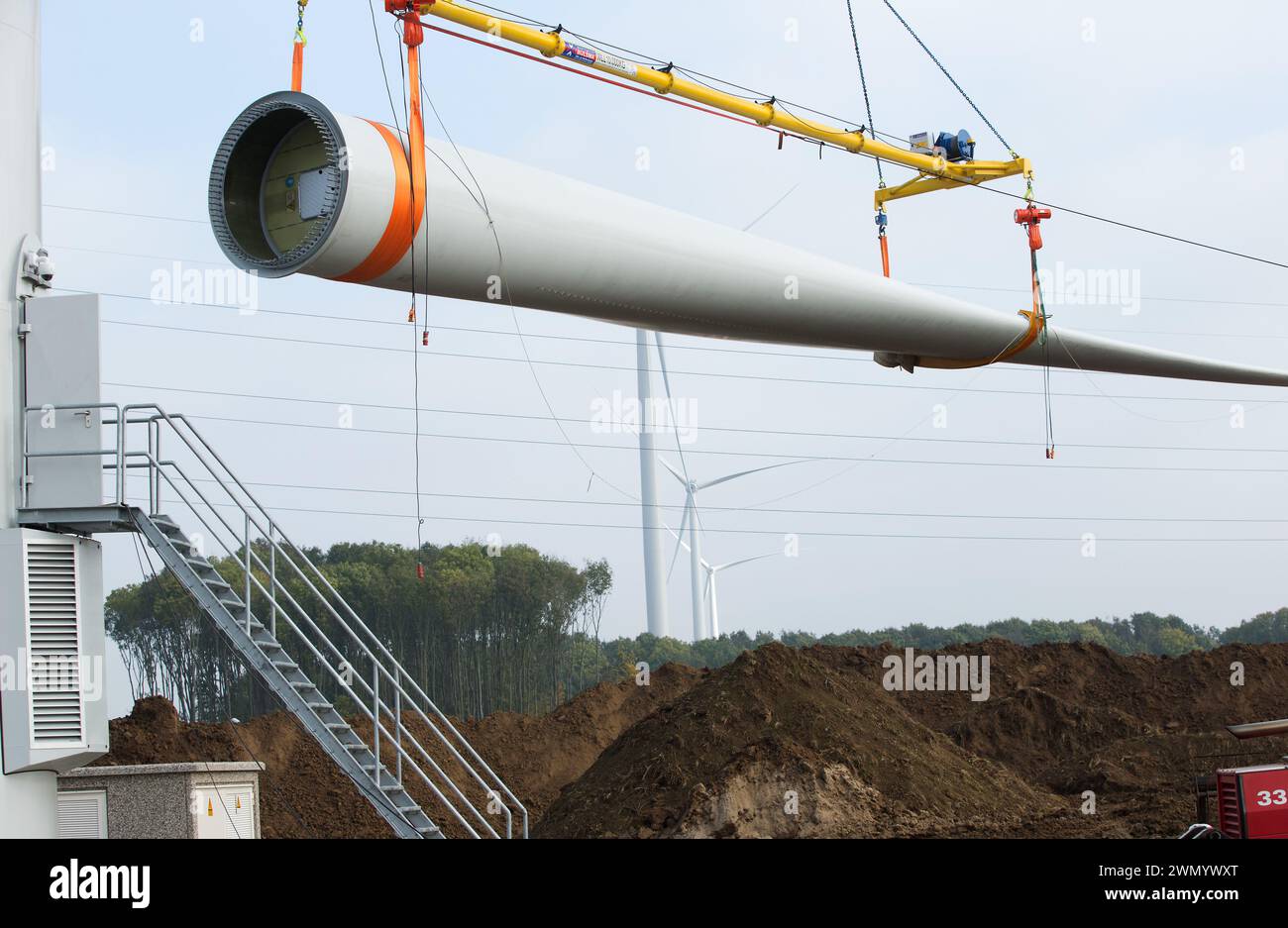 Installation of wind turbines in Ressen . Hoisting the blades- Holland ...
