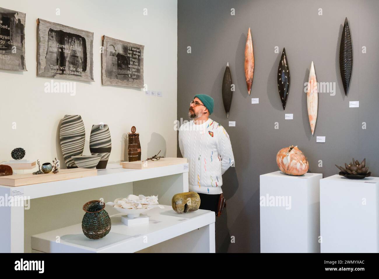 London, UK. 28th Feb, 2024. A curator for the Craft Alliance Atlantic ...