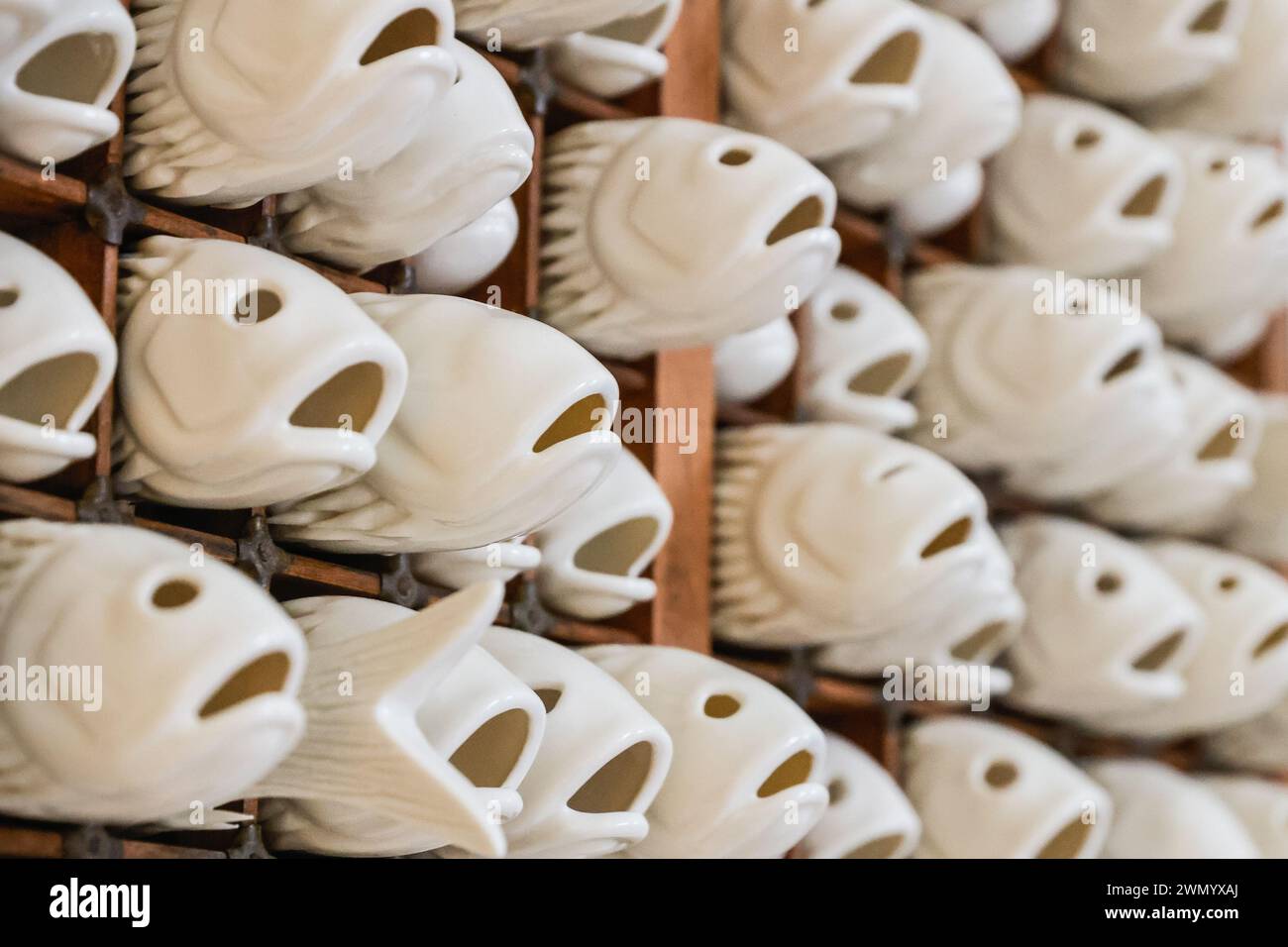 London,UK, 28th Feb 2024. A delicate piece of porcelain fish sculptures ...