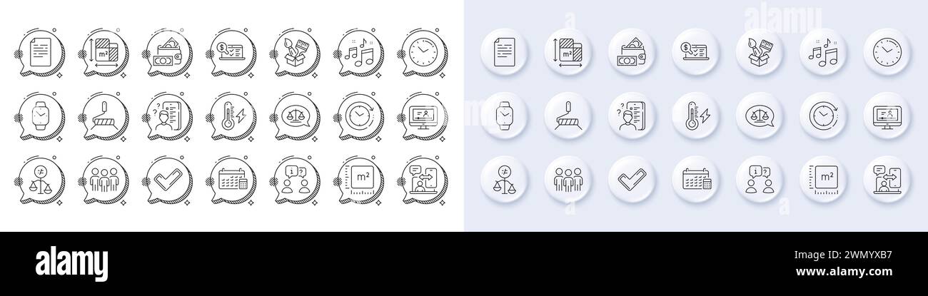 Online video, Group and Phone timing line icons. For web app, printing. Line icons. Vector Stock ...