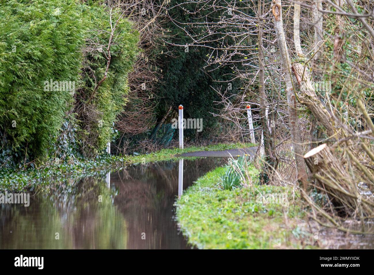 Parts of the Thames Path in Sonning are flooded. The River Thames has ...