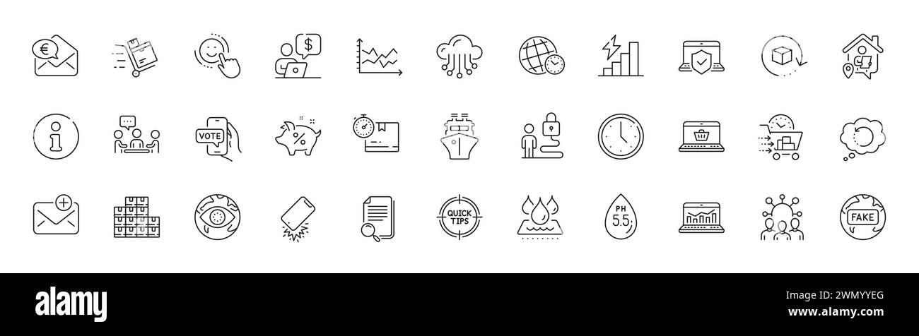 Web analytics, Food delivery and Smartphone broken line icons. For web app, printing. Line icons ...