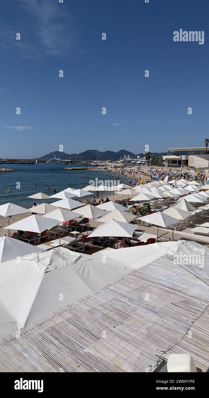 Cannes, France- August 3,2021: Crowd relaxing on the famous Plage des ...
