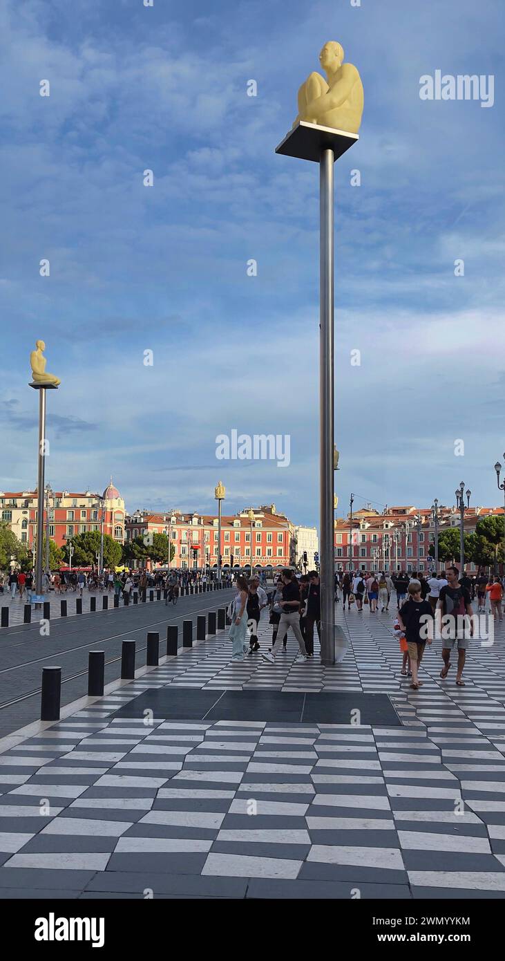 Nice,France: August 4,2022: view of Place Massena square with red ...