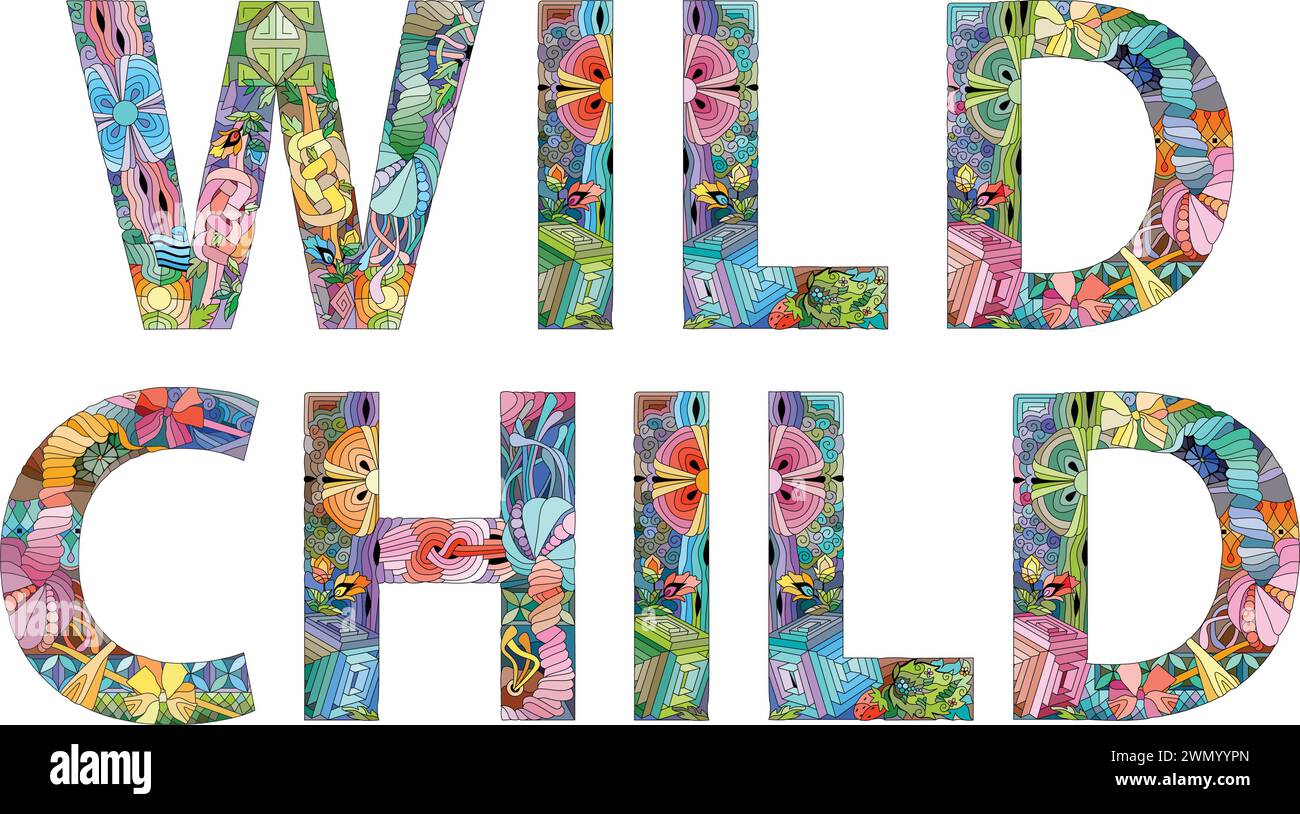 Hand-painted art design. Hand drawn illustration words WILD CHILD for t ...
