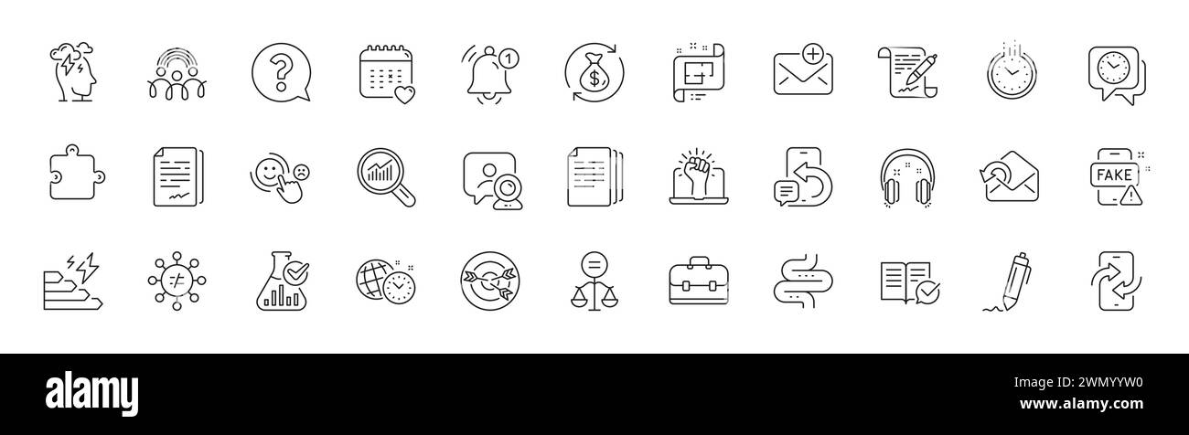 New mail, Puzzle and Portfolio line icons. For web app, printing. Line icons. Vector Stock ...