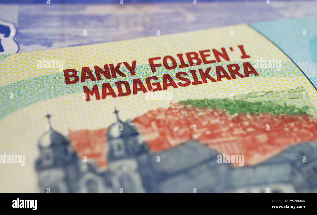 Closeup of old currency Madagascar Ariary banknote (focus on center ...