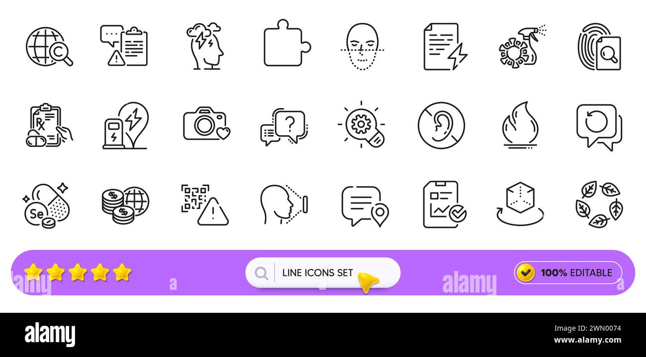 Augmented reality, Face id and Question mark line icons for web app. Pictogram icon. Line icons ...