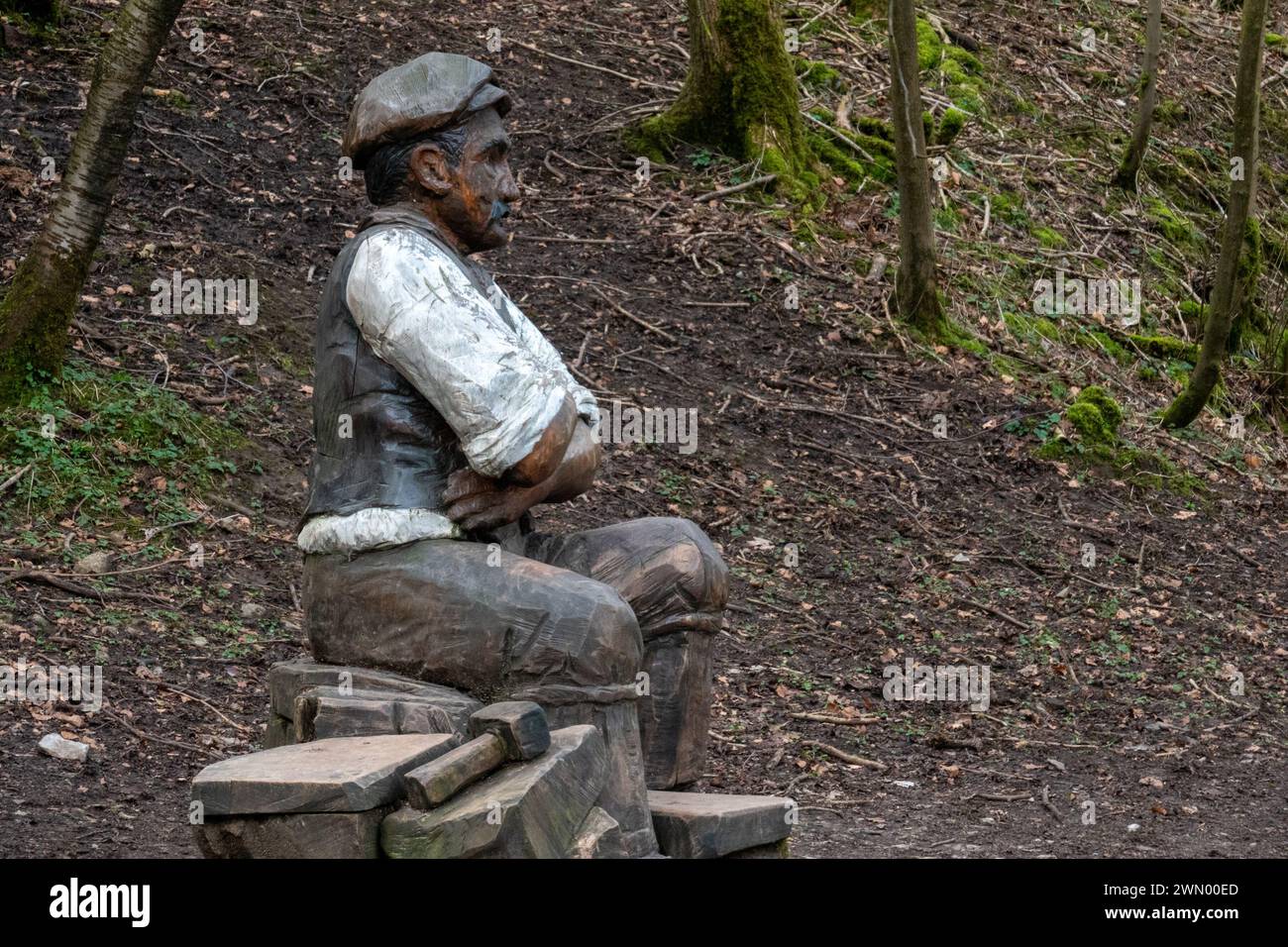 Buxton country park wooden statue Stock Photo - Alamy
