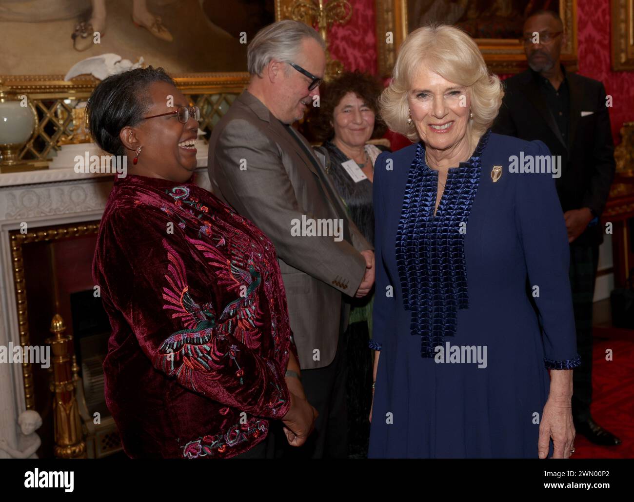 Queen Camilla speaks with Malorie Blackman during a reception at ...