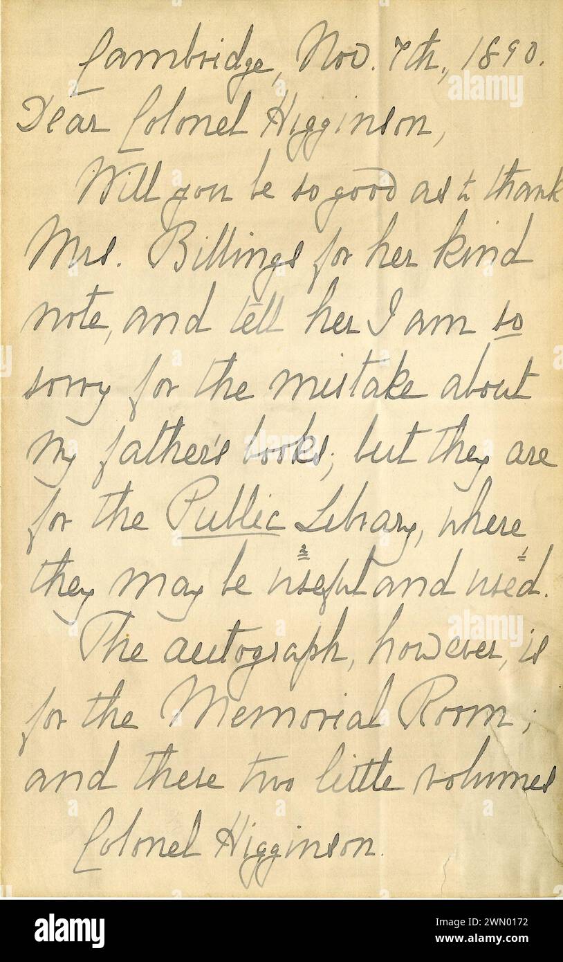 Handwritten letter from Sarah Hammond Palfrey, 1890 November 7 ...