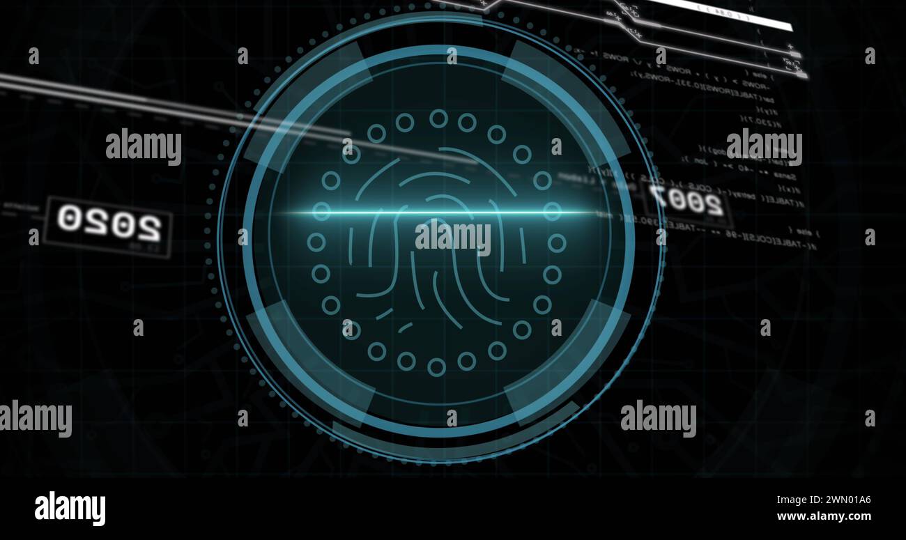 Image of digital shield in circle on black background with data ...