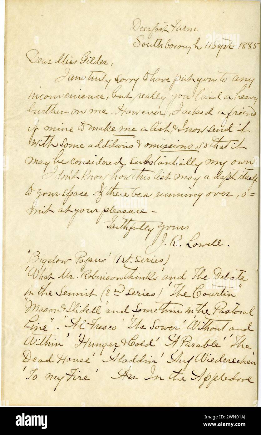 Handwritten letter to Miss Gilder, 1885 September 11. Handwritten ...