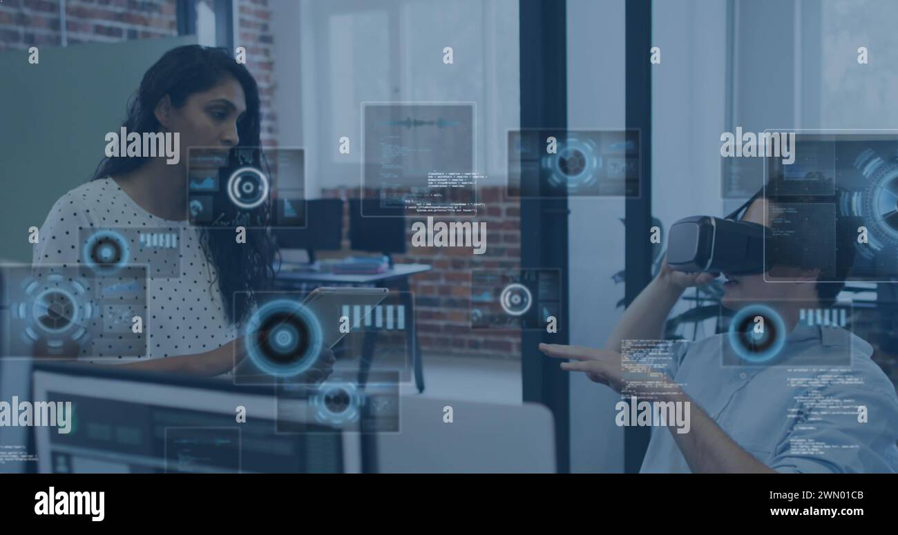 Image of financial data processing and scope scanning over business ...