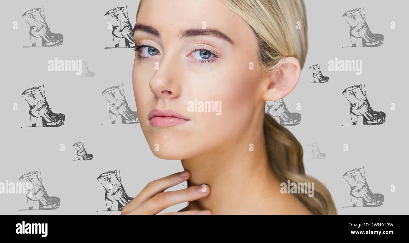 Image of shoes icons and model on green background Stock Photo - Alamy