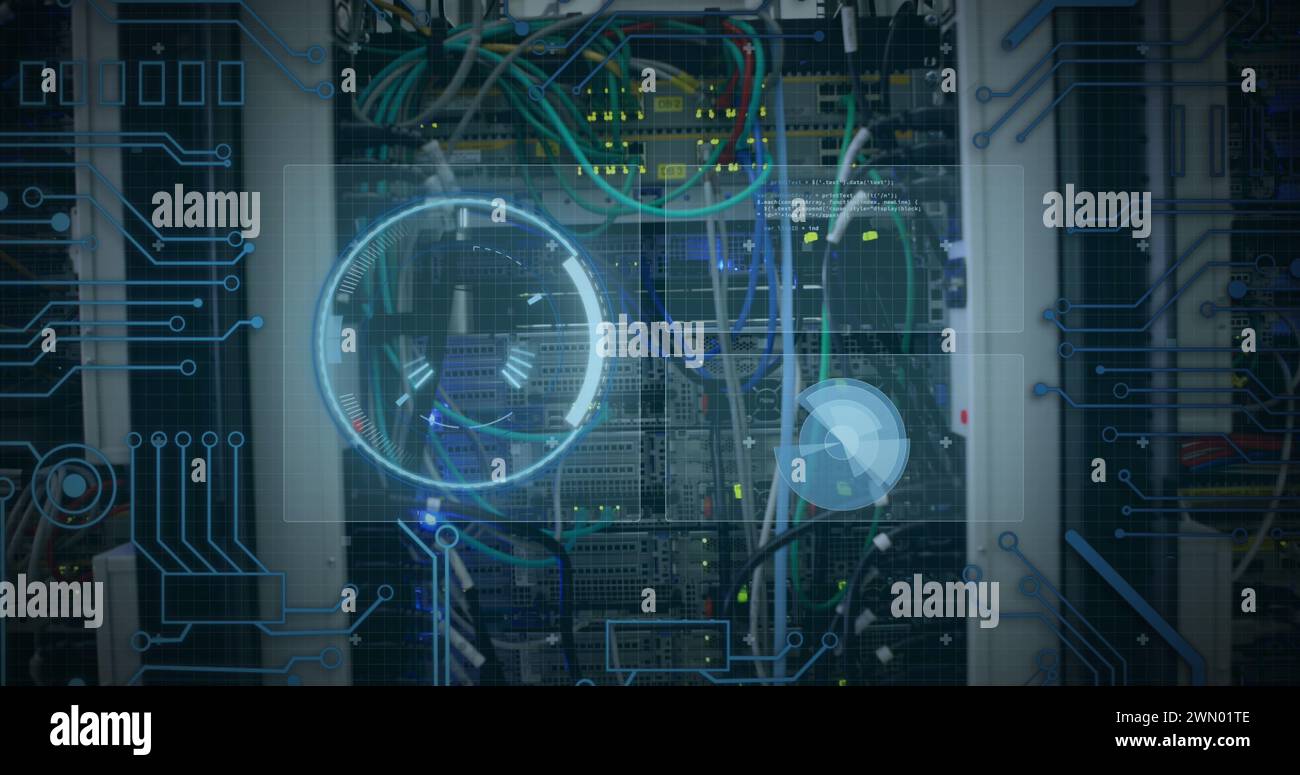 Image of data processing and globe over computer wires Stock Photo - Alamy