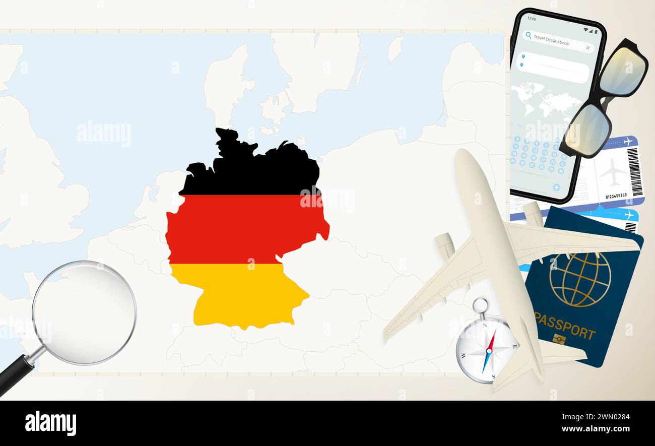 Germany map and flag, cargo plane on the detailed map of Germany with ...